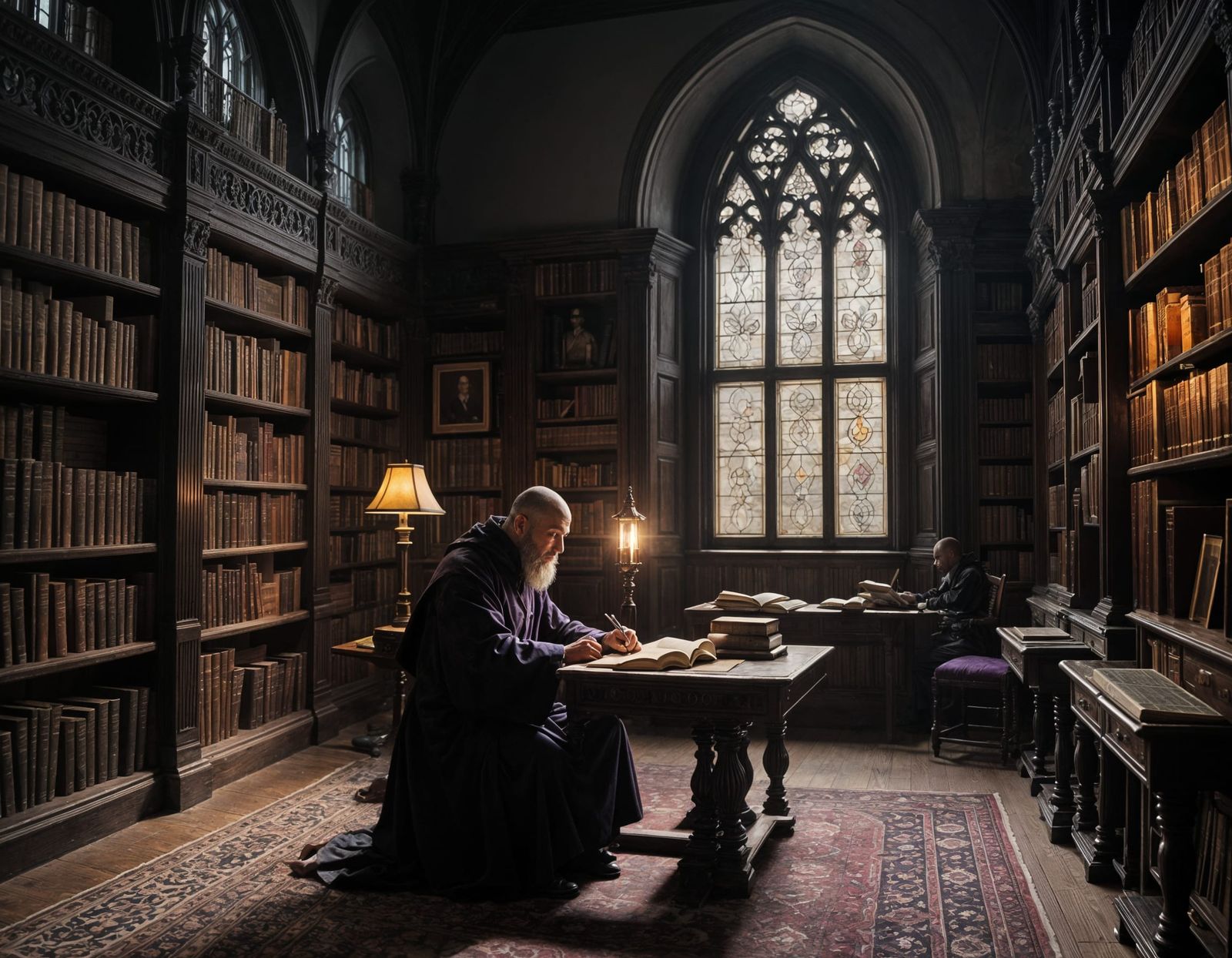 A monk in the gothic convent library
