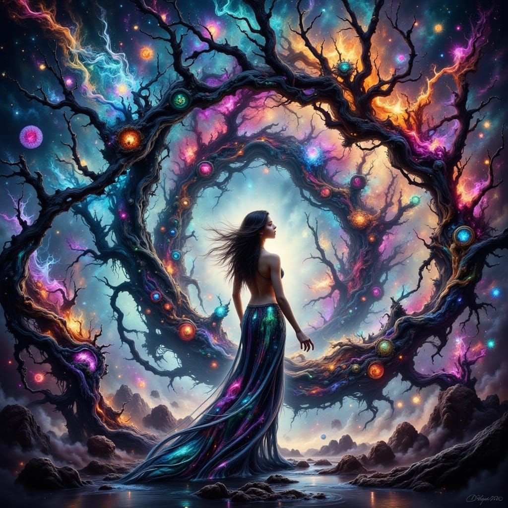 Ethereal Vortex of Interconnected Fates in Vibrant... - AI Art