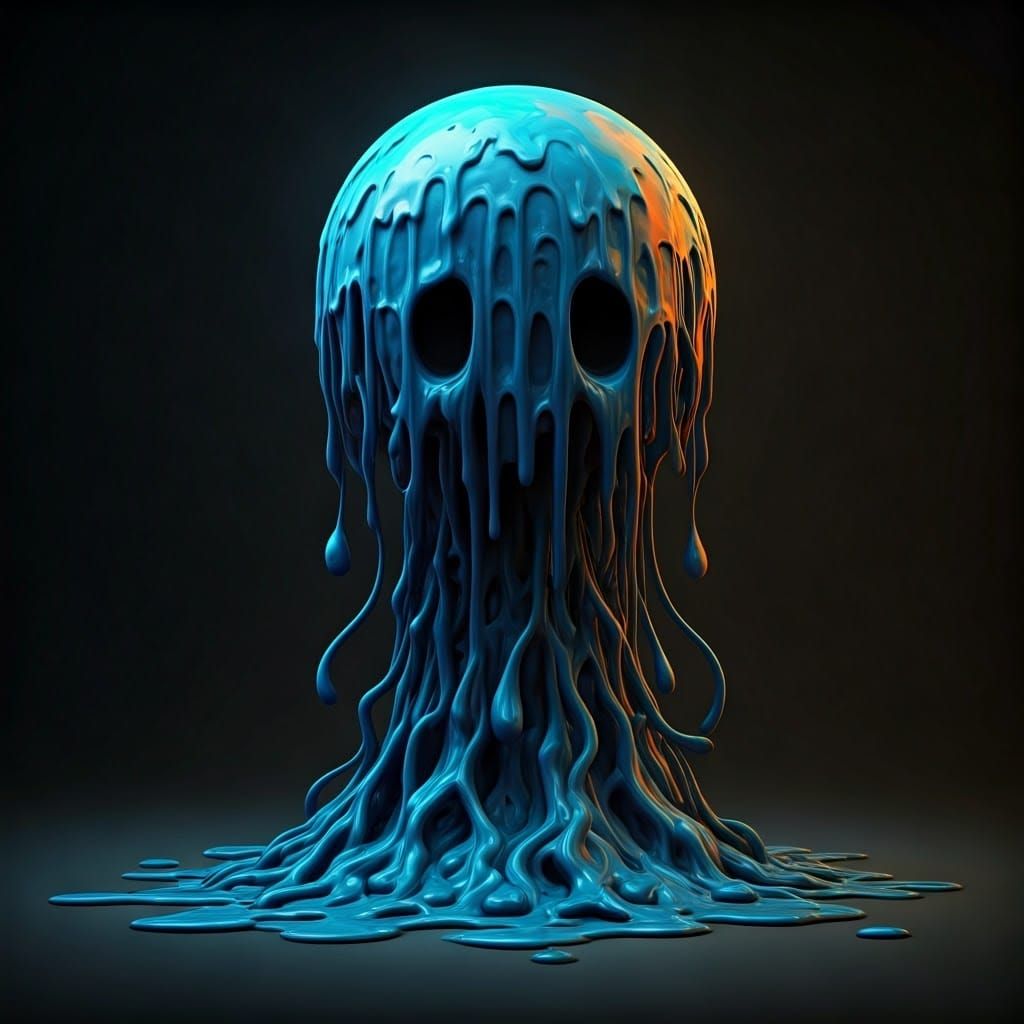 Whimsical Paint Creature Rises from Oil-Painted Ca... - AI Art