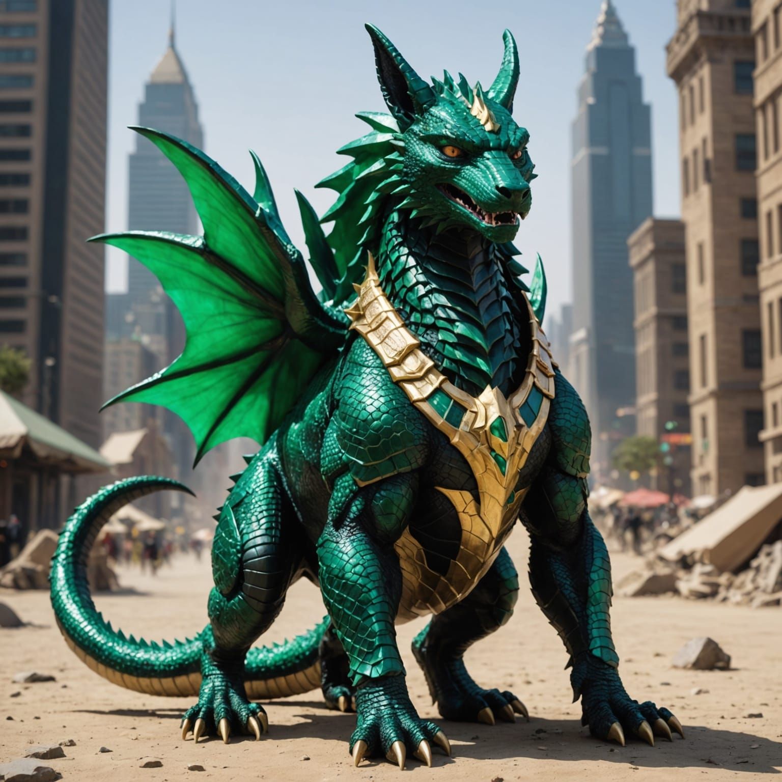 Emerald Dragon Godzilla, a Mythical Beast - AI Art