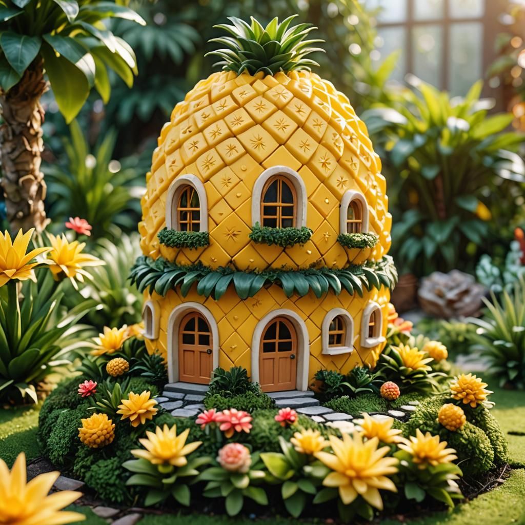 A yellow pineapple-shaped organic house design in the fairy garden ...