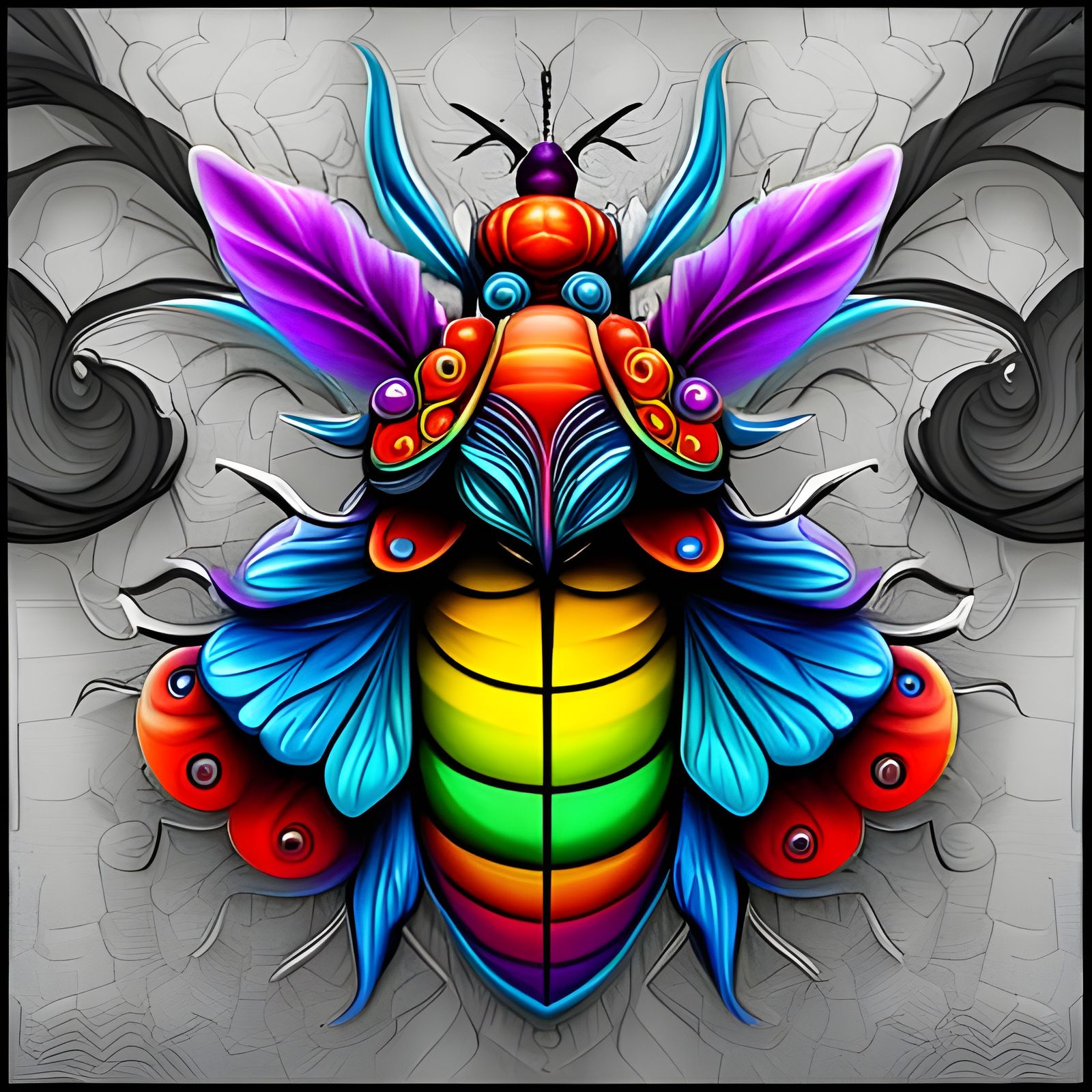 Make a friendly beautiful multi-colored bug shaped like the Mandelbrot ...