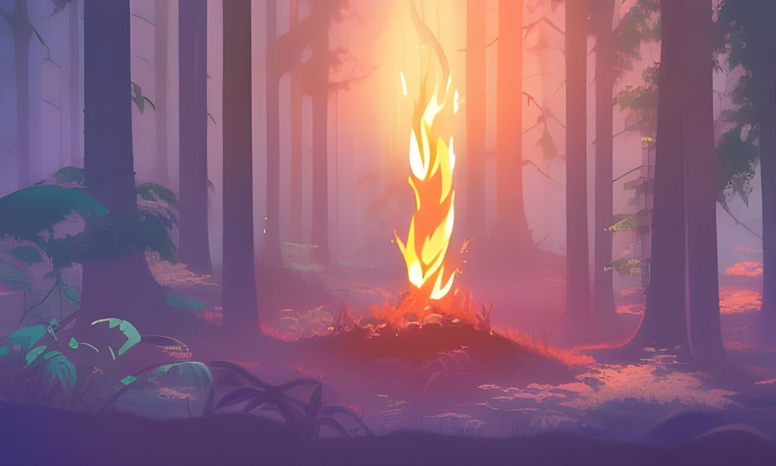 Purple foggy forest spit roast fire. - AI Generated Artwork - NightCafe ...