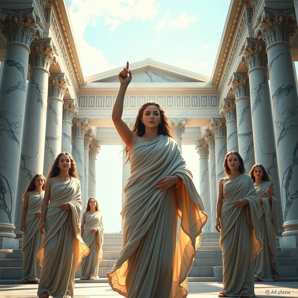 Majestic Pythia of Delphos, Surrounded by Apprenti... - AI Art