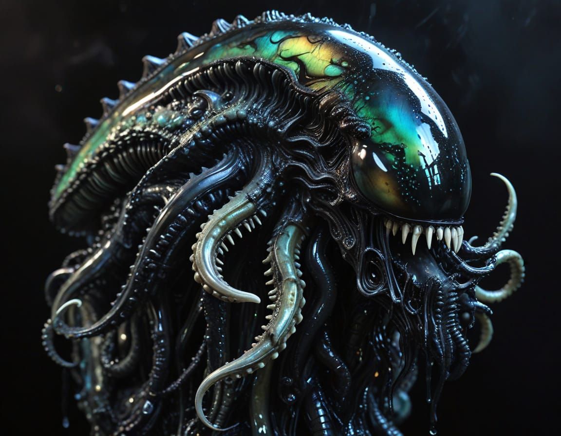 Cyberpunk Xenomorph in Iridescent Latex and Black ... - AI Art