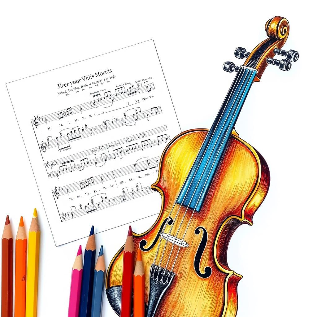 Drawn violin and sheet-music - Drawn violin and sheet-music