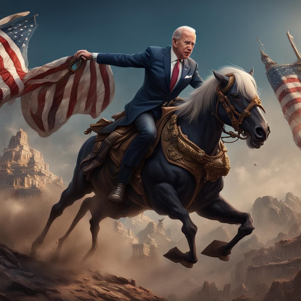 Joe biden riding on bukefalos - AI Generated Artwork - NightCafe Creator