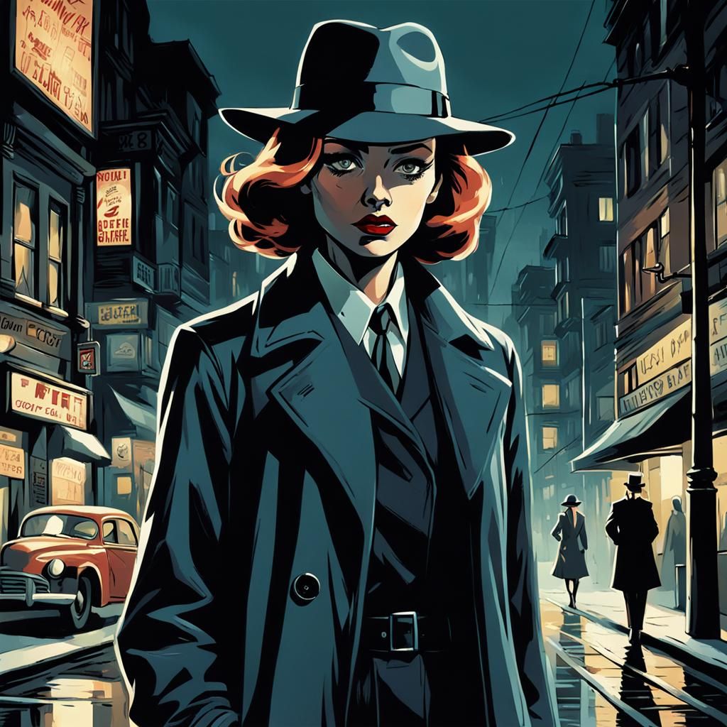 Comic Noir Expressionism of a feminine super detective street gumshoe ...