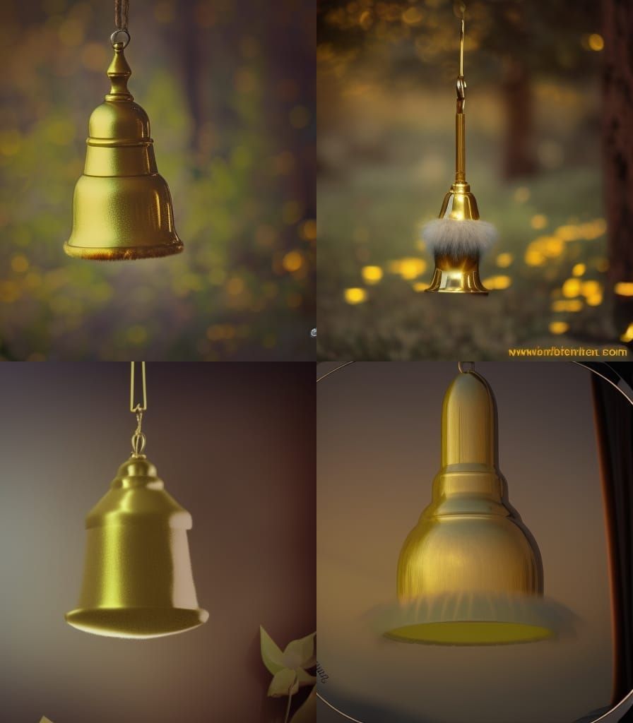 mysterious shiny golden bell fuzzy reflection dreamlike ethereal - AI ...