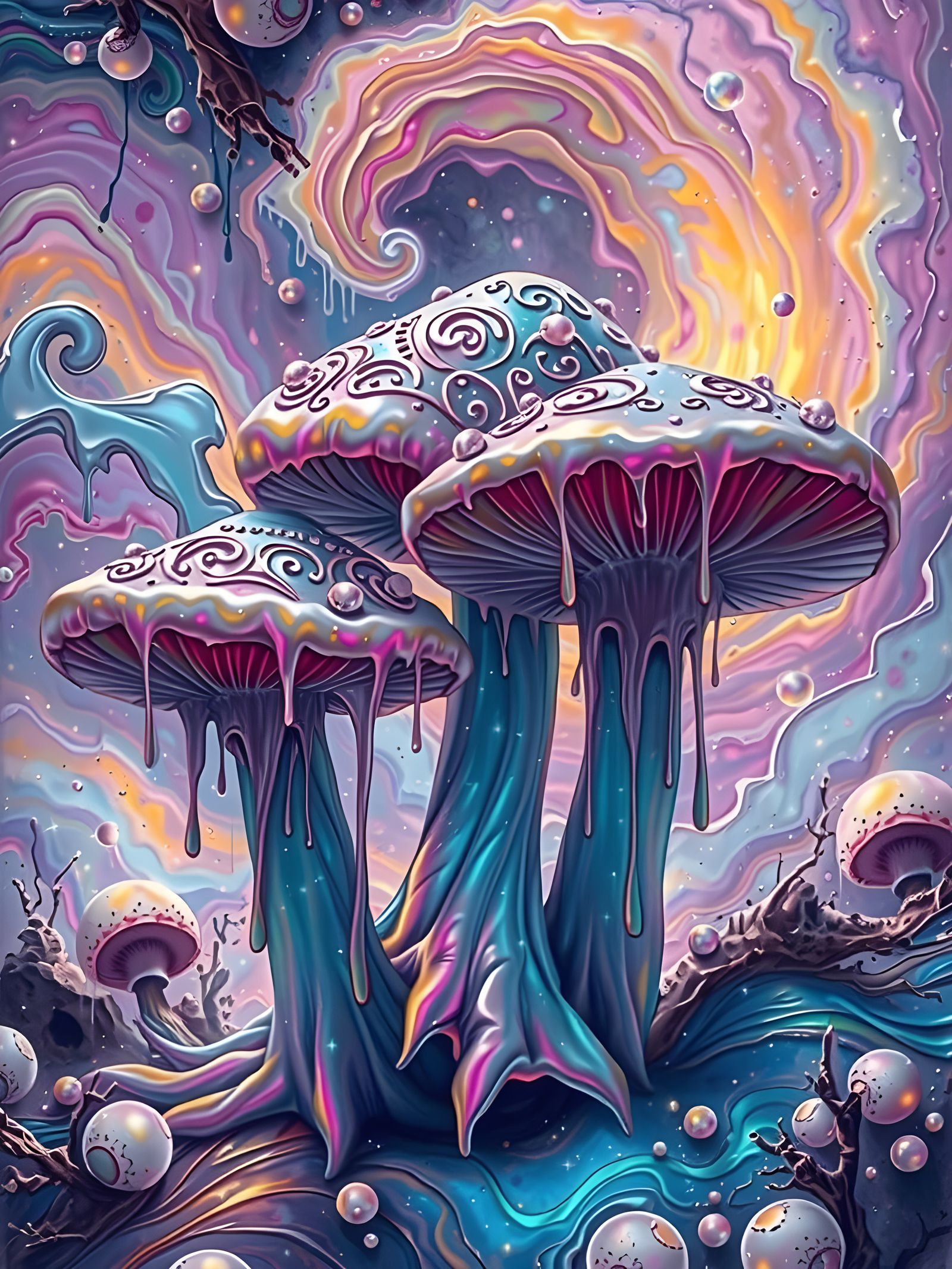 Aetherial Shroomscape Bloom - Vibrant Whimsigoth Mushroomsca...