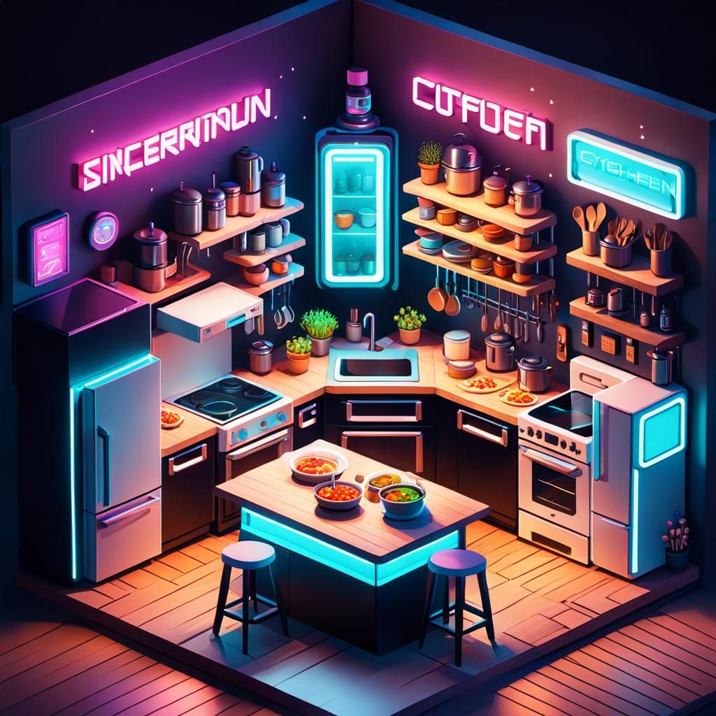 Isometric Kitchen - AI Generated Artwork - NightCafe Creator
