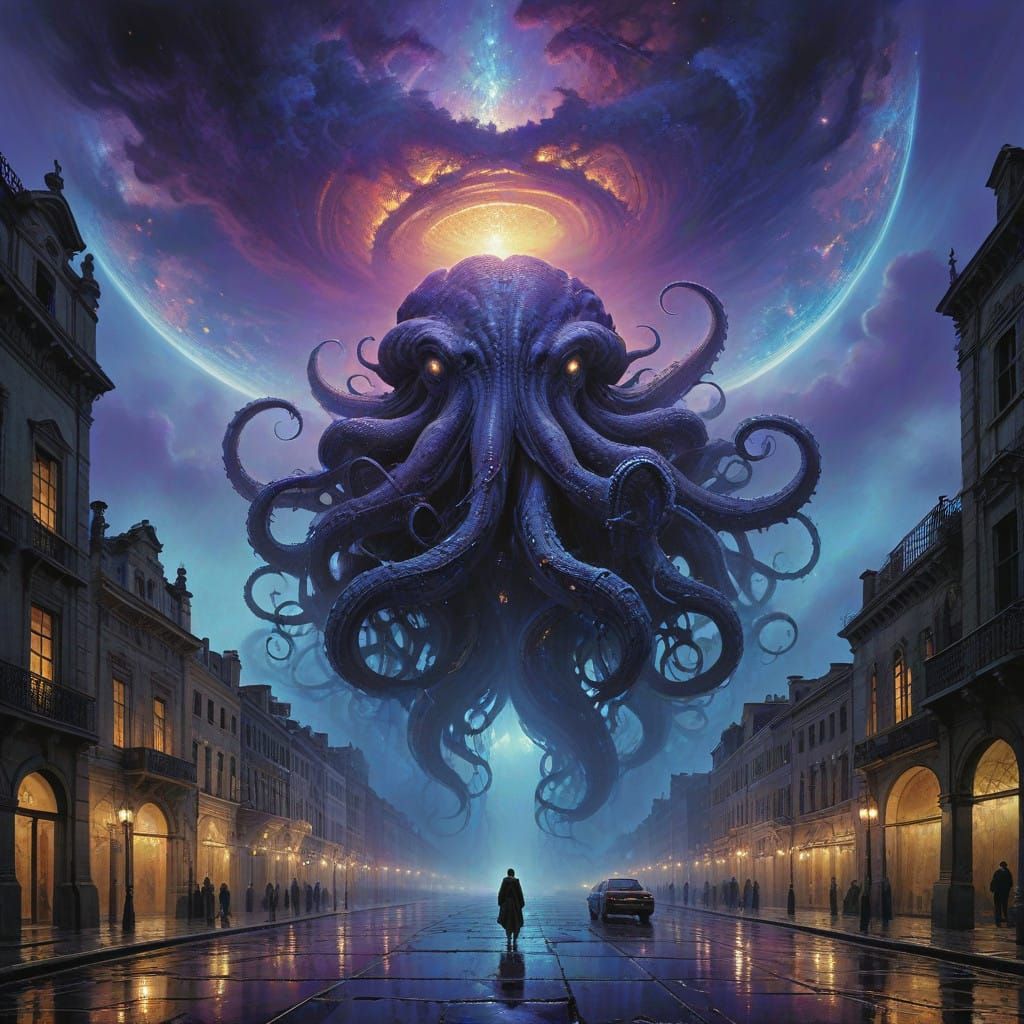 Colossal Monster Emerges from Vortex in a Renaissa... - AI Art