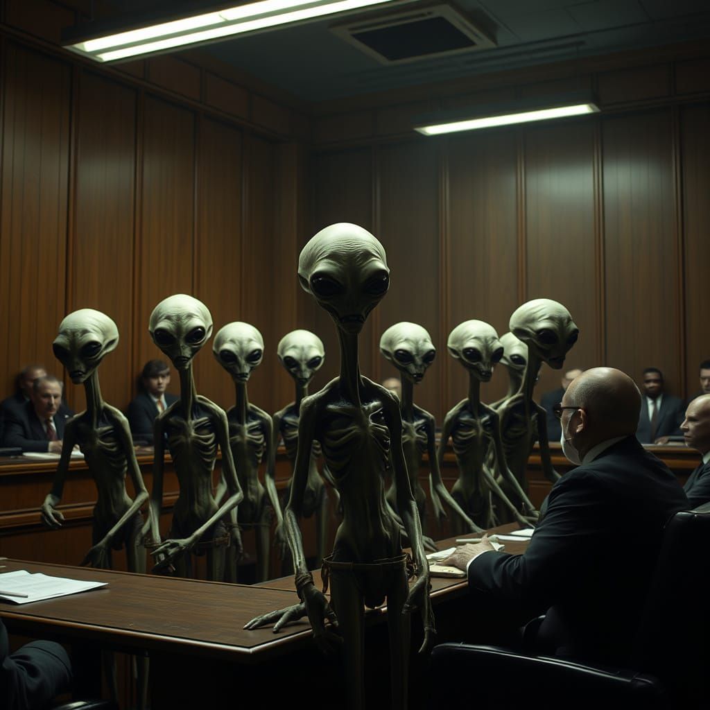 Aliens In The Court - Aliens in a Gritty, High-Contrast Cour...