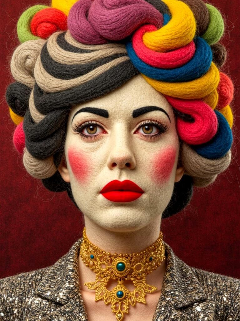 Portrait in wool: whimsical circus lady