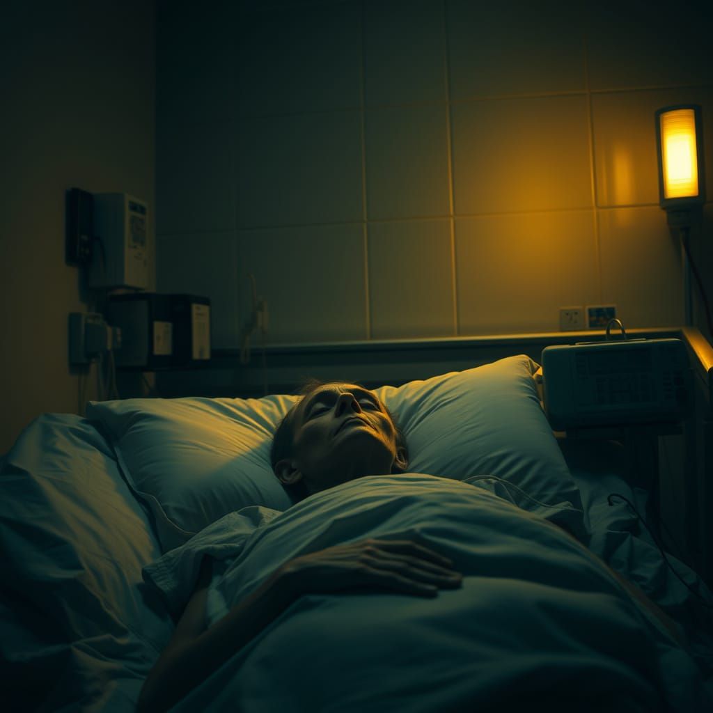 A darkened hospital room, the only sound the soft beeping of machines ...