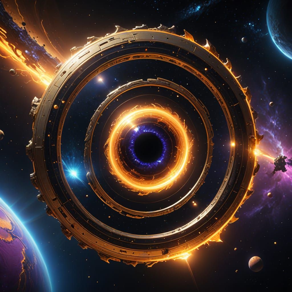 Iridescent Hyperspace Ring in Orbit Around a Swirl... - AI Art