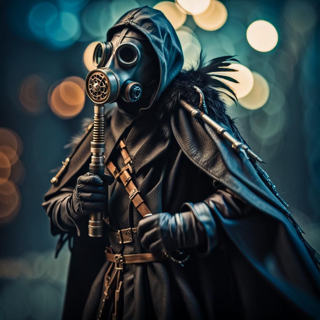 "Eldritch warrior wearing a gas mask, with a lance wearing a feathered ...