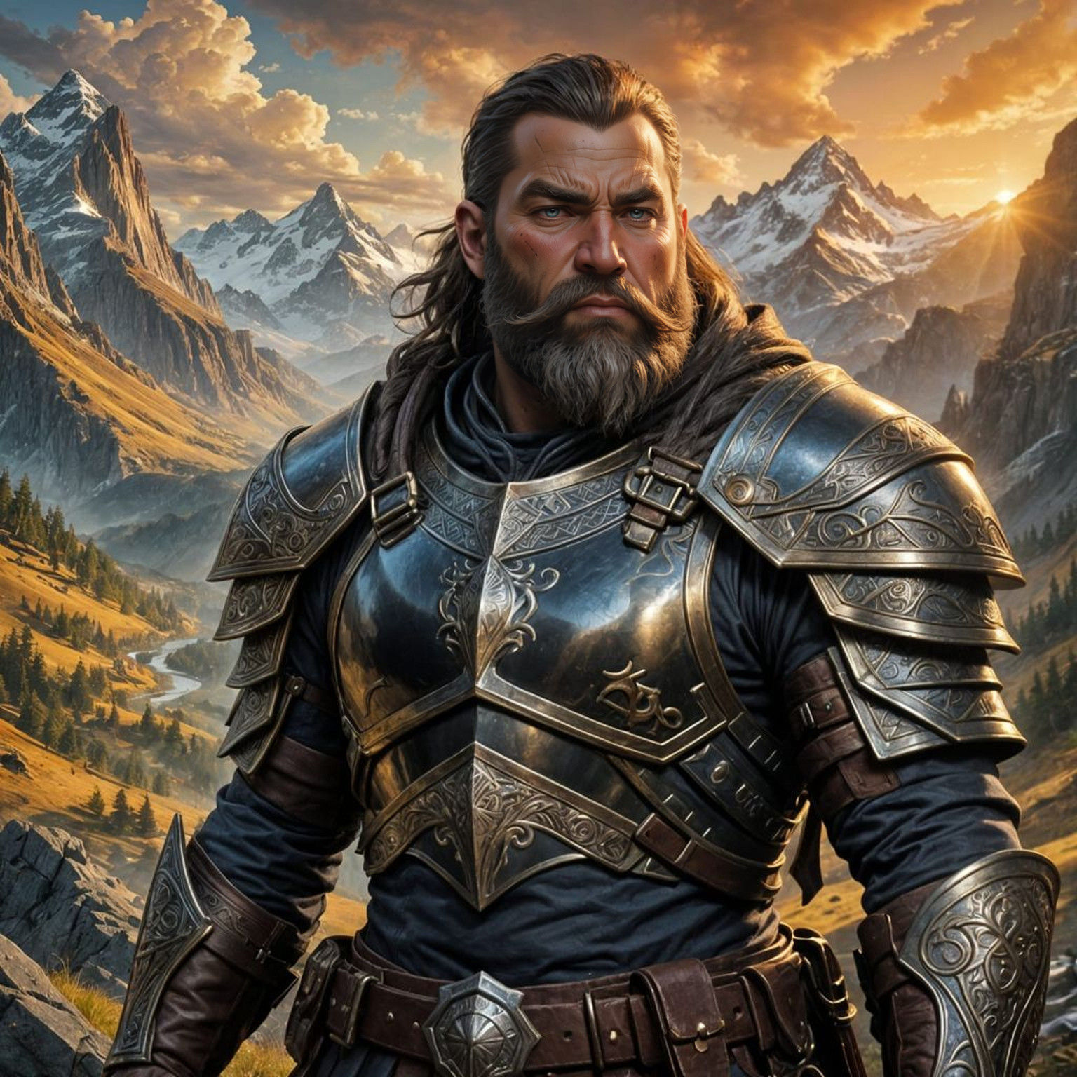 Dwarven Knight Portrait in Triadic Colors - AI Art