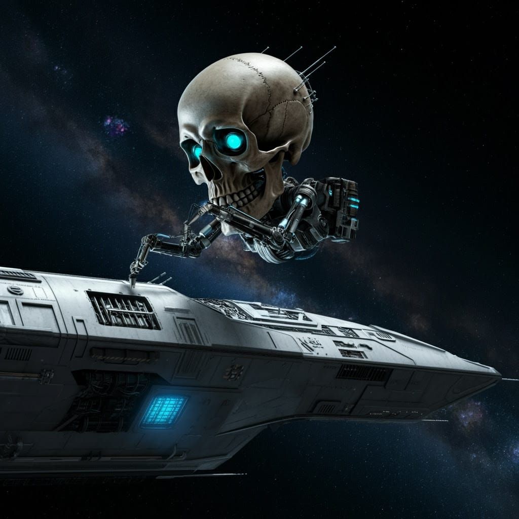 Mechanical Skull Repairs Futuristic Spaceship in M... - AI Art