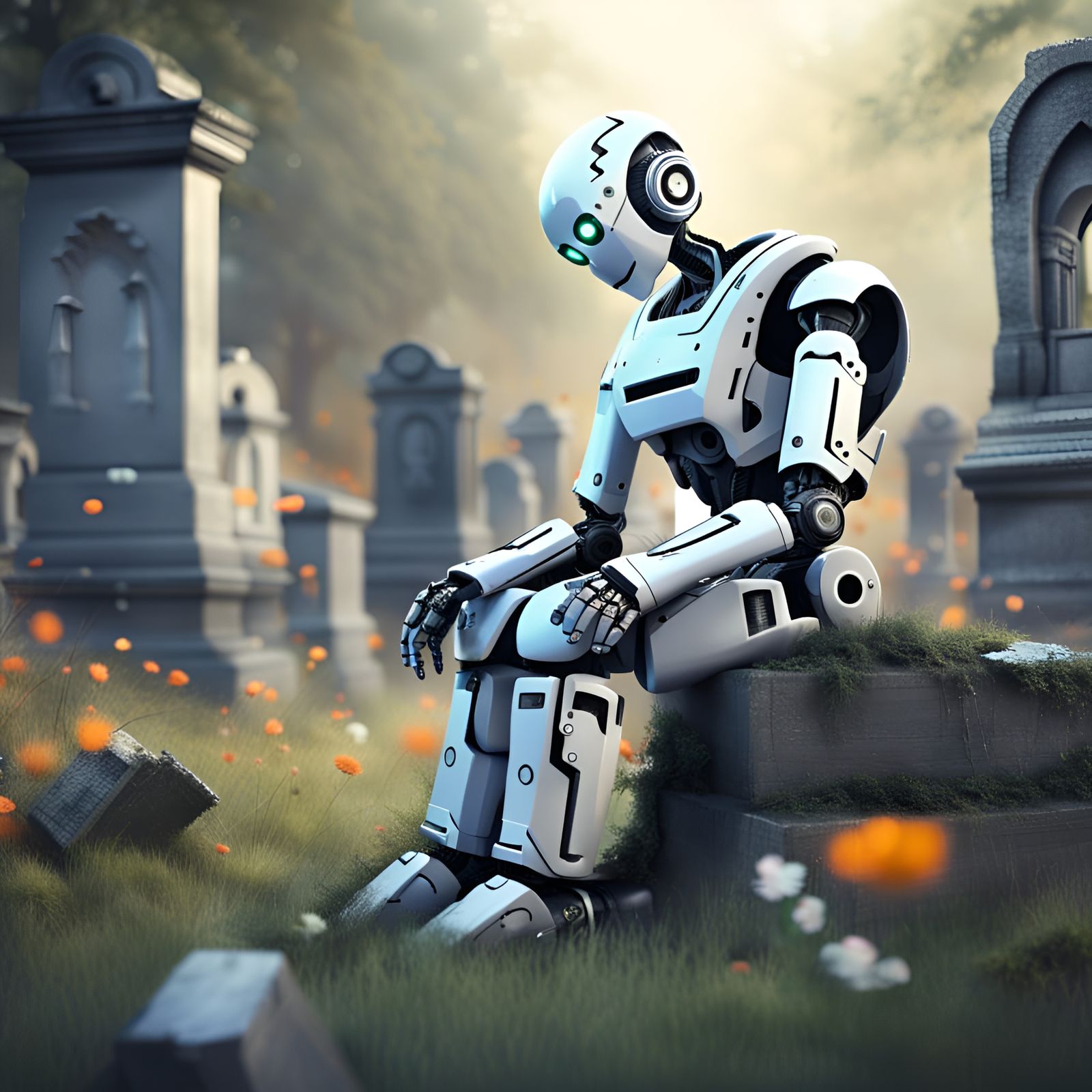 Robot in a Graveyard - AI Generated Artwork - NightCafe Creator
