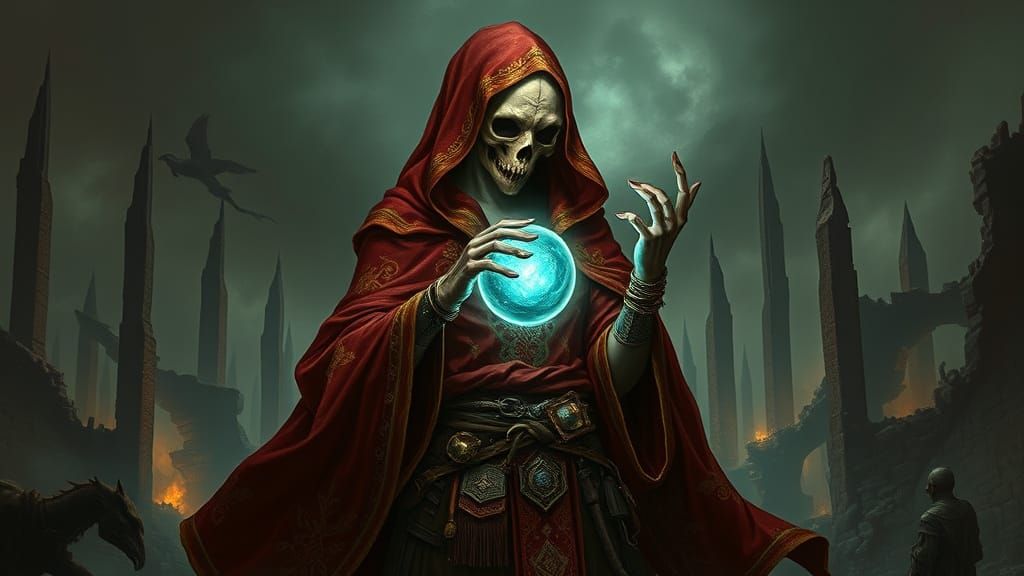 Ethereal Dark Elf Archmage in Ruins - AI Art