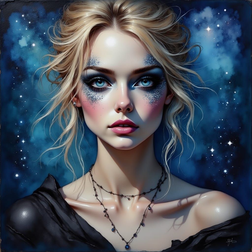 A head and shoulders portrait, 8k resolution, of a stunning blonde ...