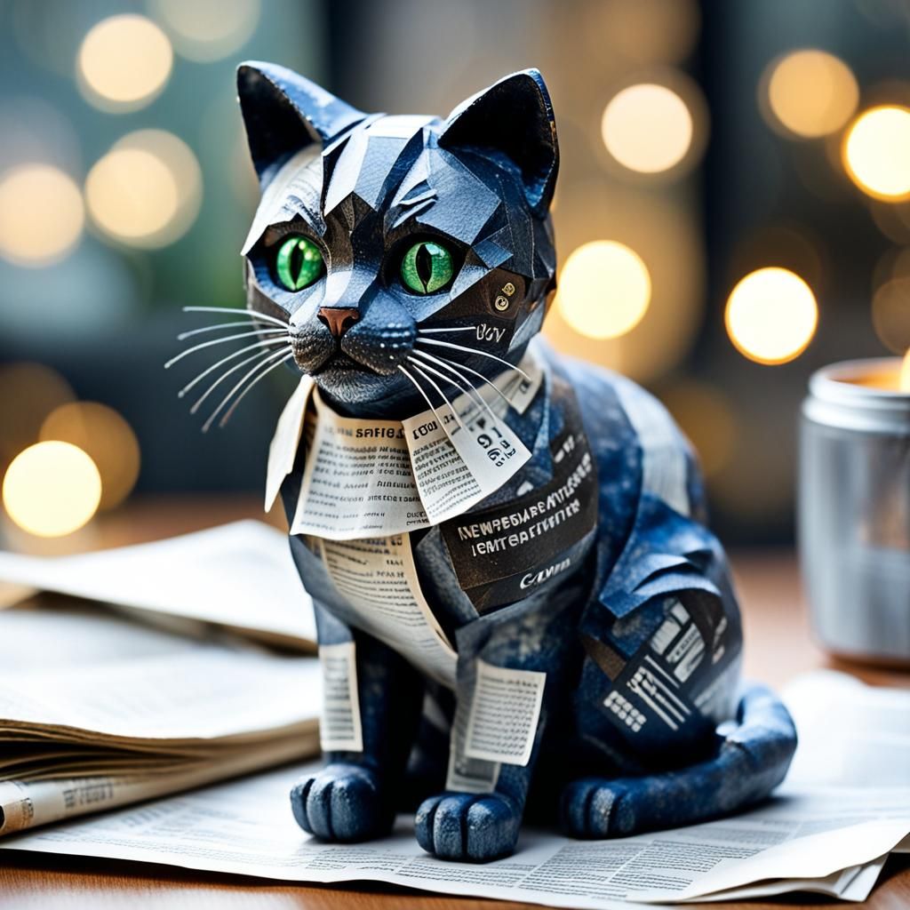 Paper mache Cat figurine 🐈🗞️ - AI Generated Artwork - NightCafe Creator