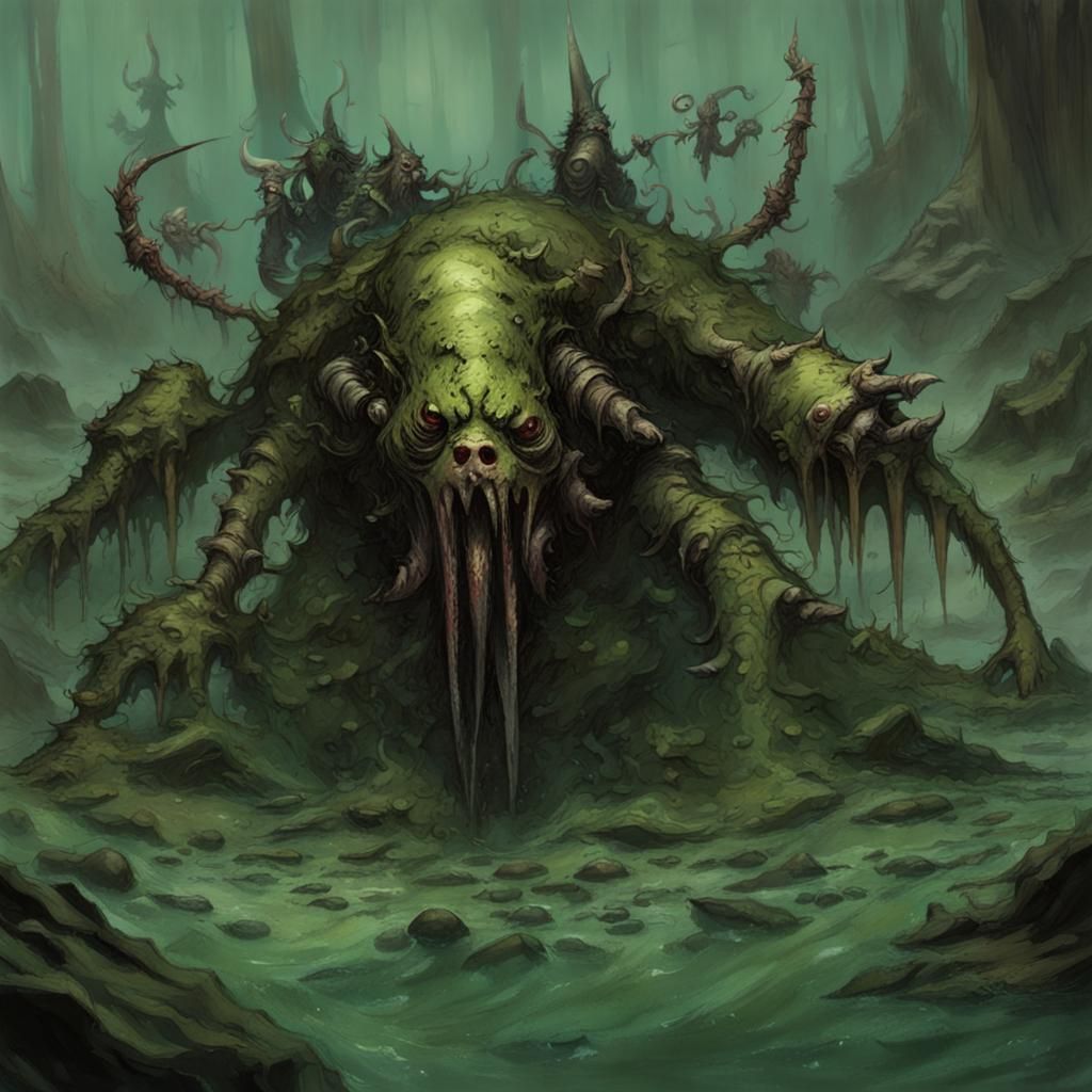Crawling ravenous creatures in the Nurgle pool - AI Generated Artwork ...