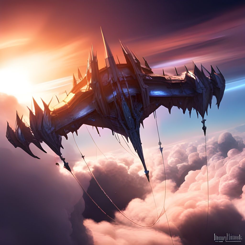 The Sky Citadel - Fantasy Spaceship Soaring Through Dramatic...