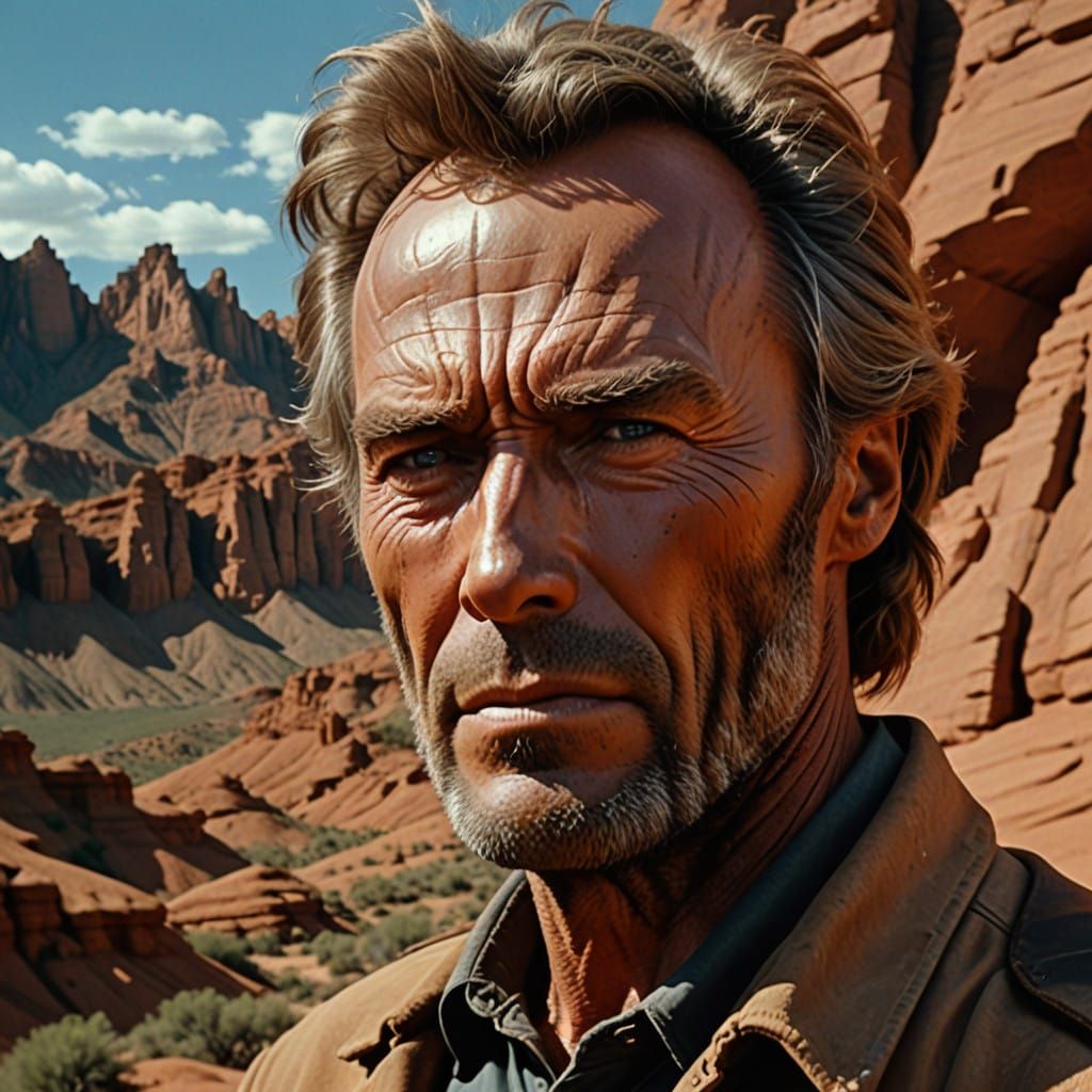 CLINT EASTWOOD'S CLAY FACE - Stoic Clay Portrait of Clint Ea...