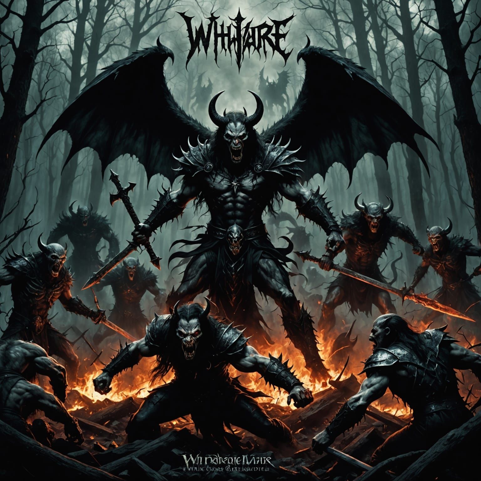 Dark Metal CD Art: Fallen Angel Battles Werewolf i... - AI Art