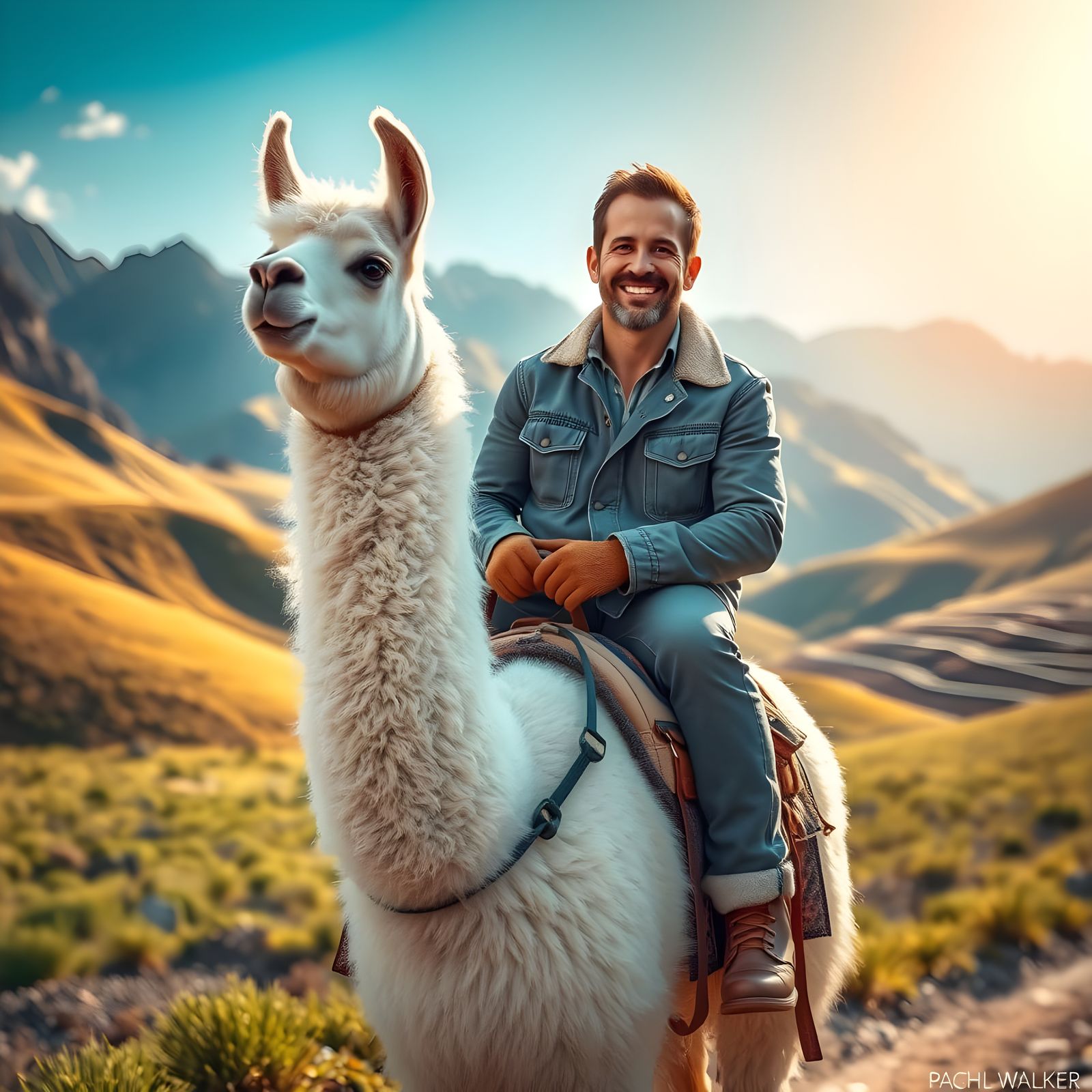 Paul Walker riding a llama - Actor Paul Walker Rides Majesti...