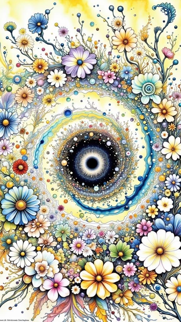 Flower vortex - Surreal Floral Vortex in Liquid Neon