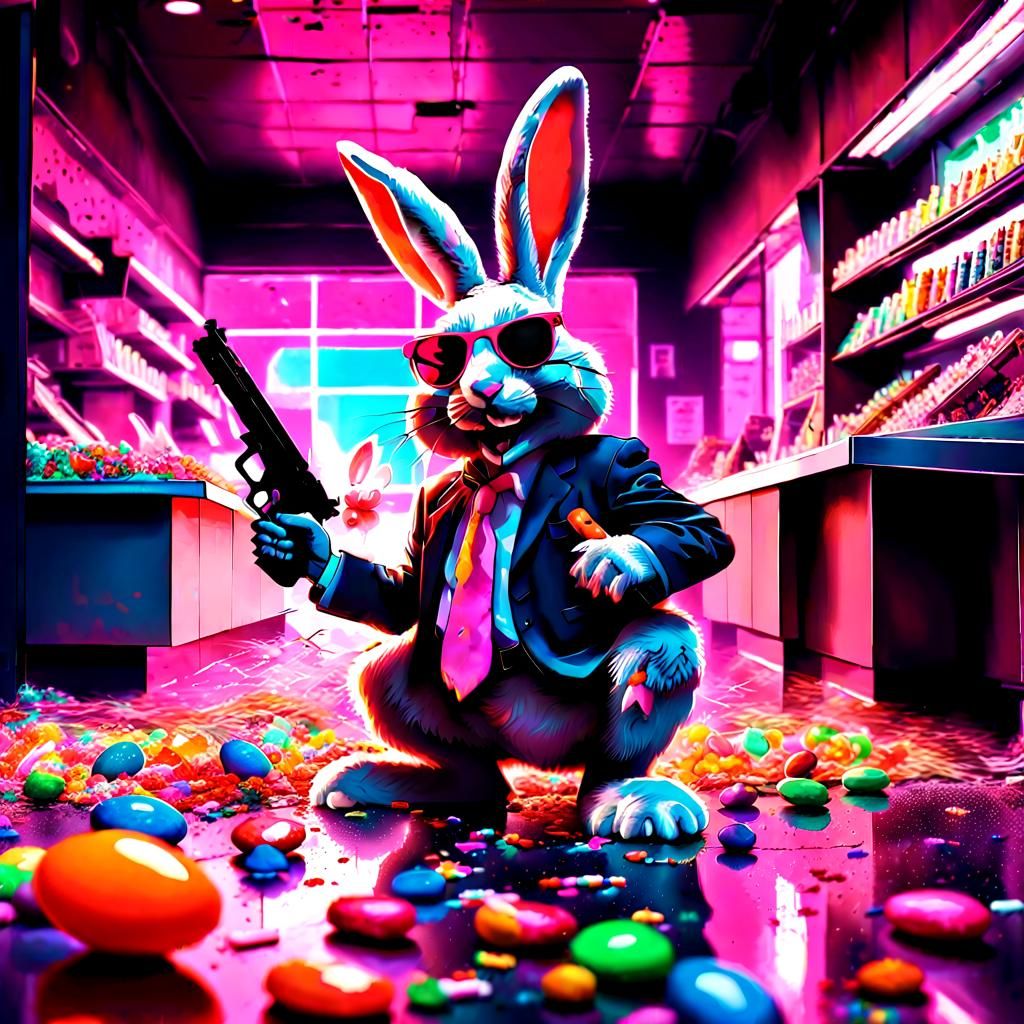 Dark Easter Bunny Concept Art: Candy Store Heist - AI Art