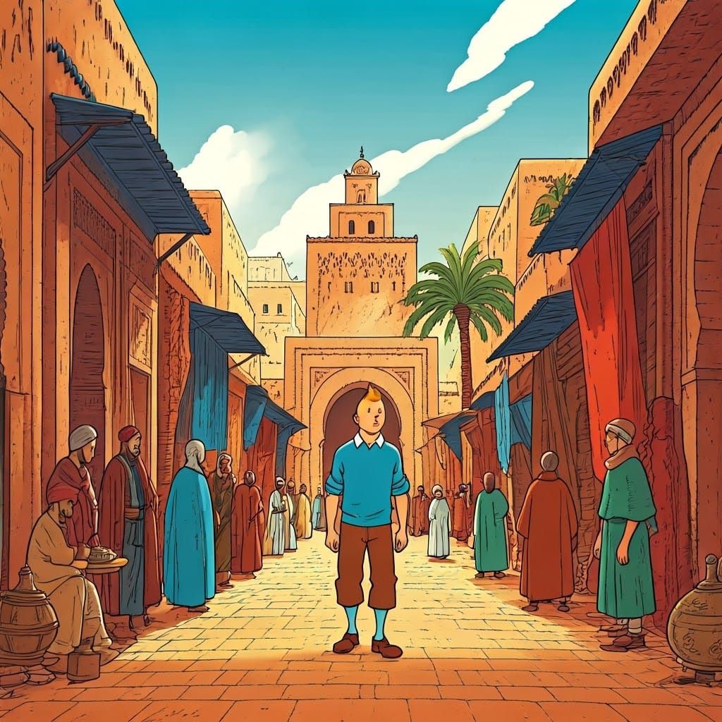 Tintin - Belgian Comic Book Icon in Moroccan Marketplace