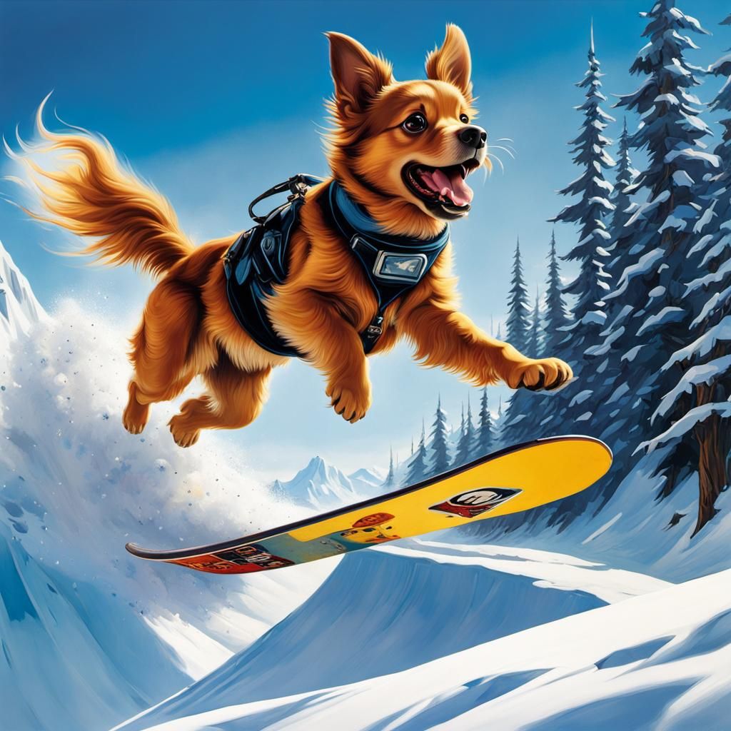 Snowboarding Dog 🏂🏻🐶 v2 - AI Generated Artwork - NightCafe Creator