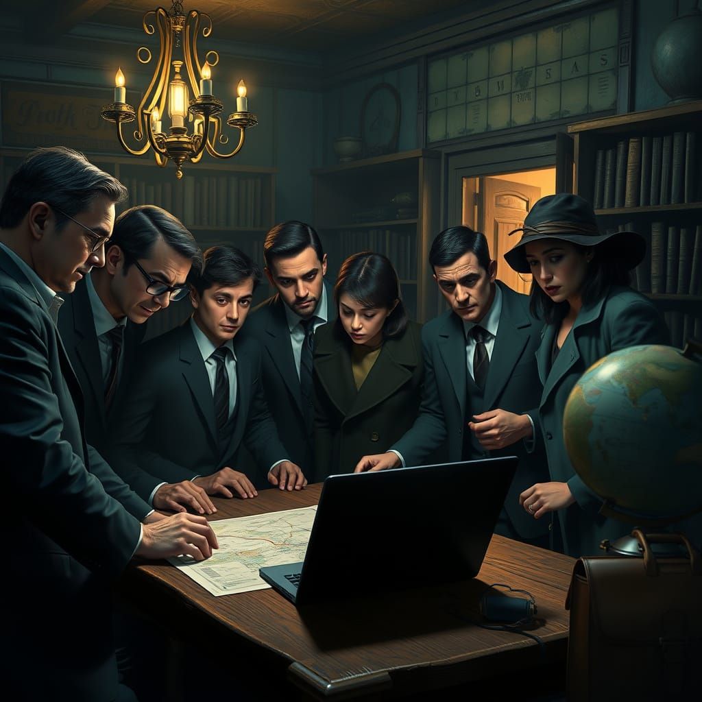Secretive Conspiracy Unfolds in a Dimly Lit Lair - AI Art