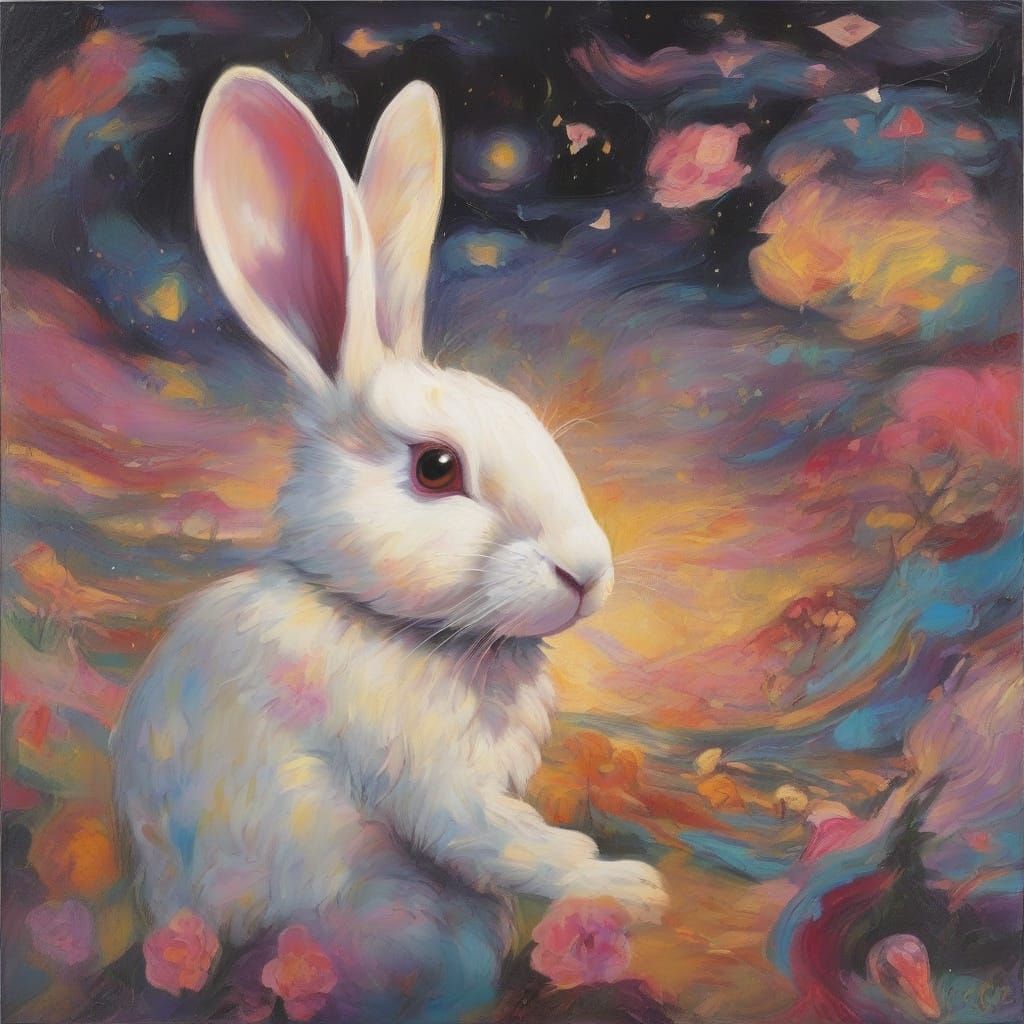 Surrealist Rabbit Enchants with Starry Night Cards - AI Art