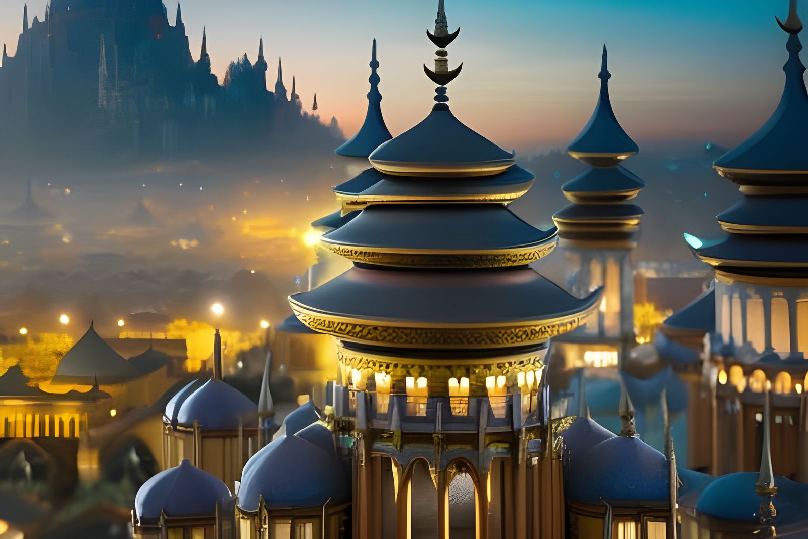 Ancient City in the evening mist - AI Generated Artwork - NightCafe Creator