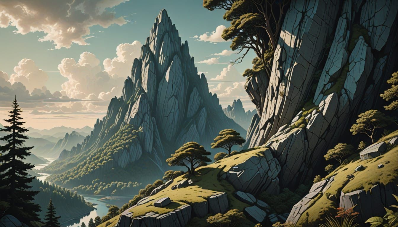 rock face - Dark Fantasy Rock Form in a Vintage Forest