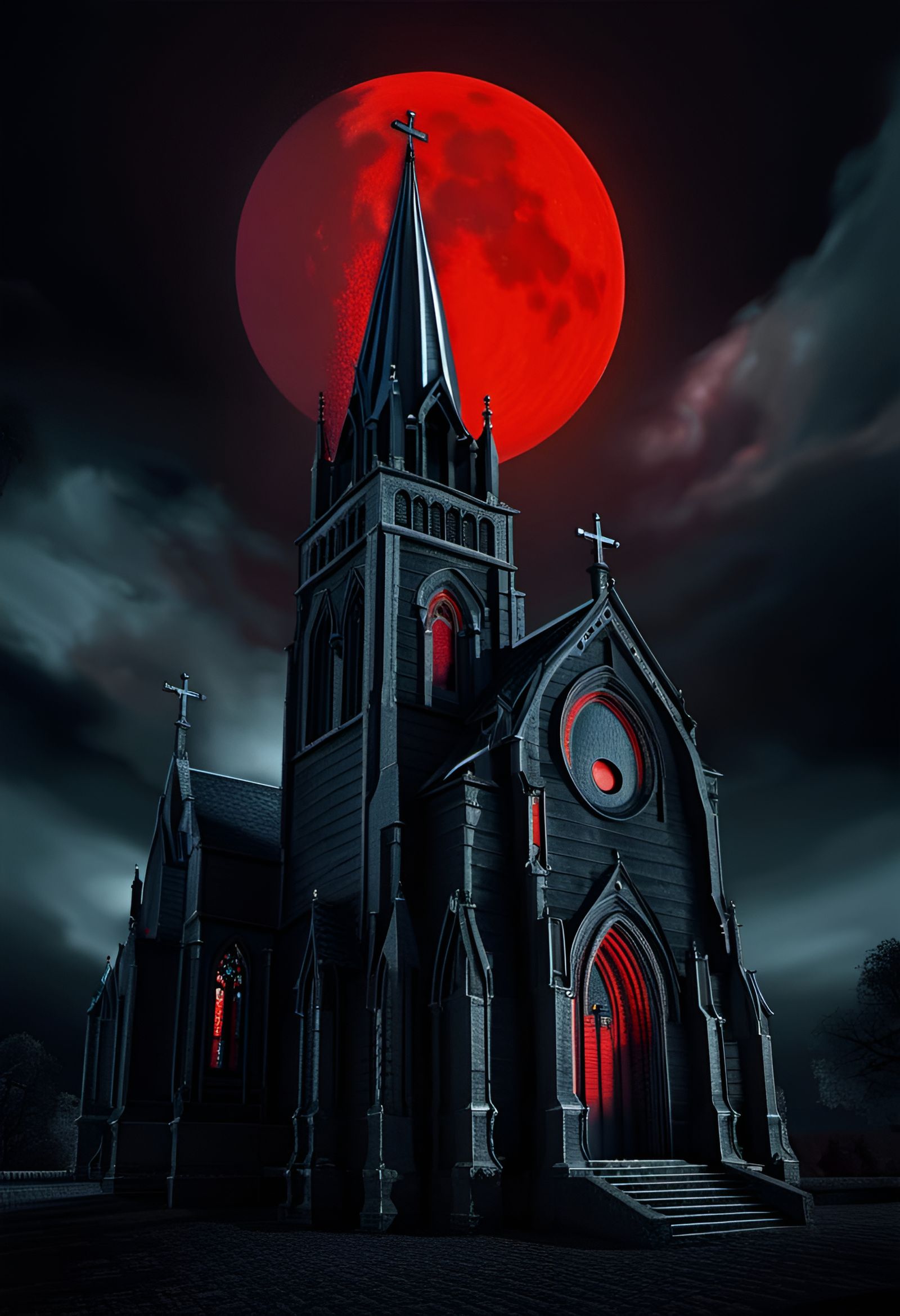 Dark Gothic Church, Red Moon, Good Times - AI Generated Artwork ...