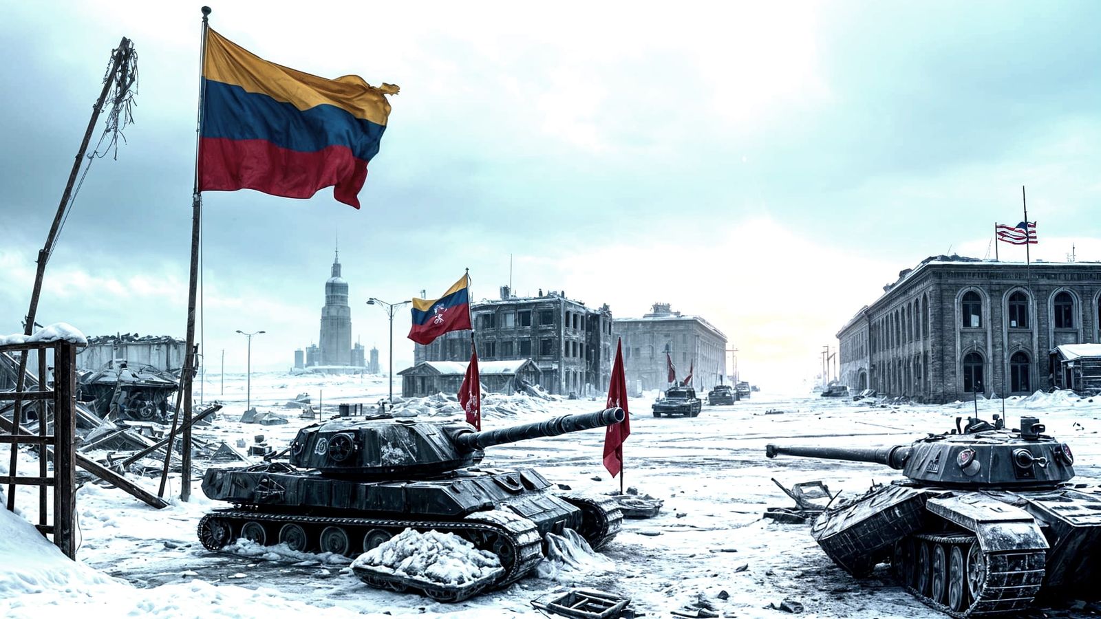 Armageddon: A toxic frozen wasteland of ruined buildings with ragged ...