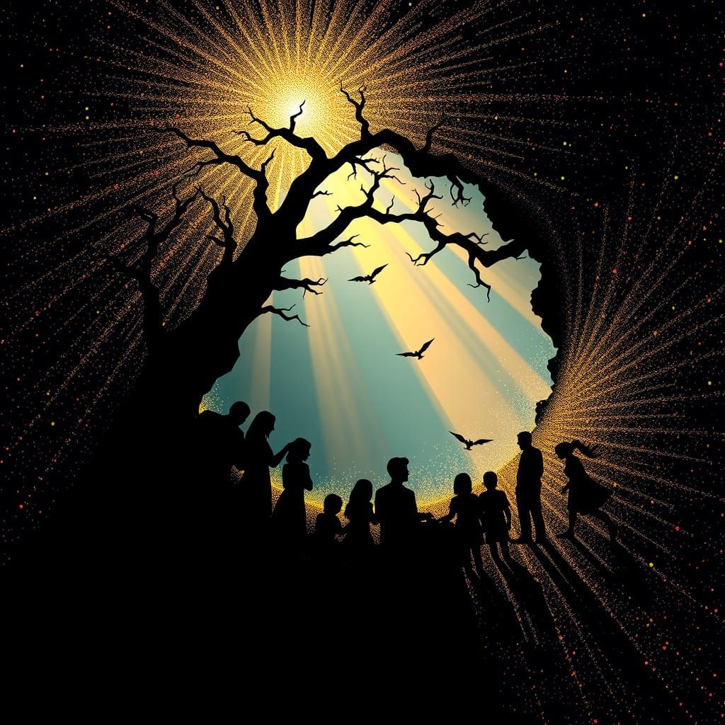 Ethereal Circle of Life in Vibrant Tetradic Colors - AI Art