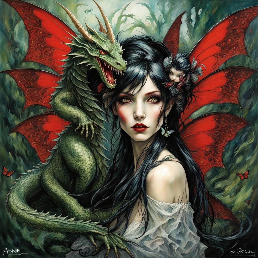 Vampire Fairy and Green Dragon - AI Generated Artwork - NightCafe Creator