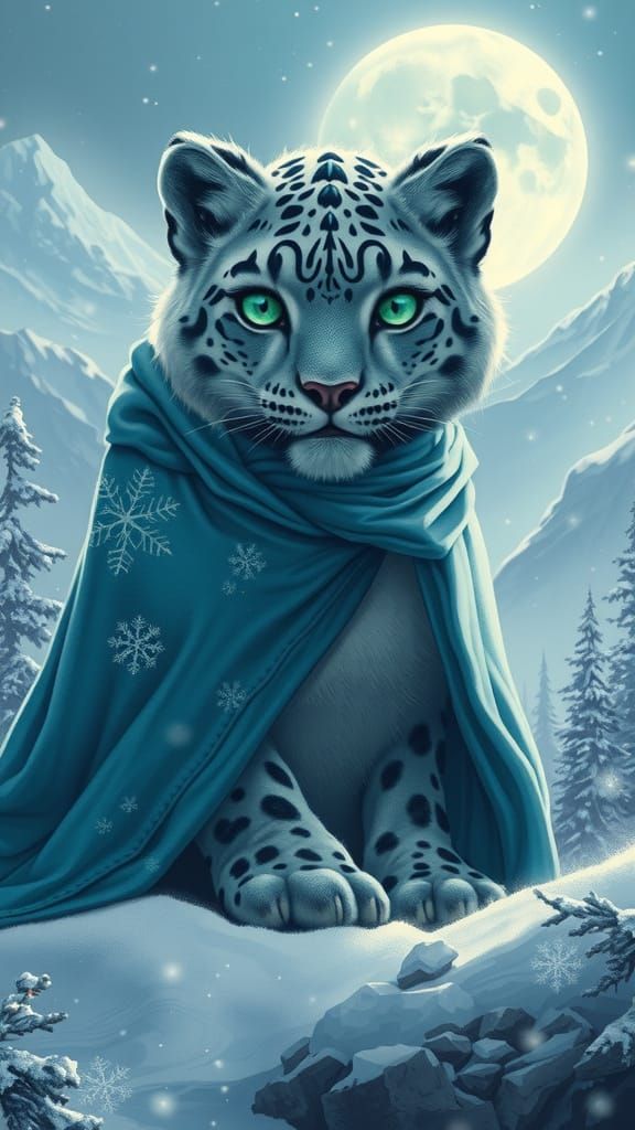 Snow leopard girl - Ethereal Snow Leopard Goddess in Futuris...