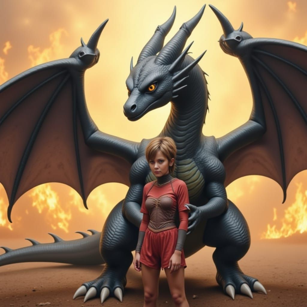 A pokémon trainer with her shiny black dragon charizard get ready for ...