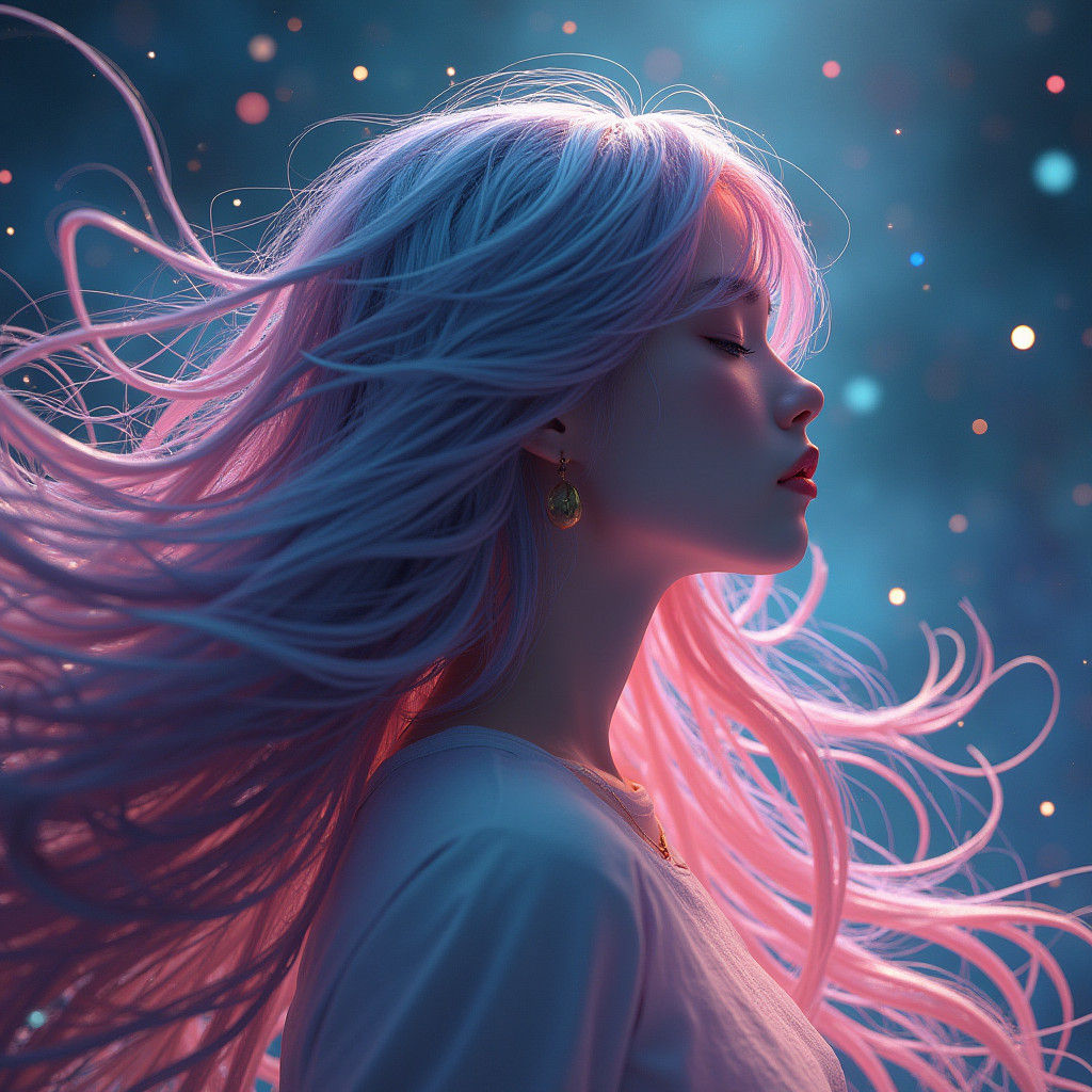 Shot of shadowy girl becoming one with space with rainbow hair