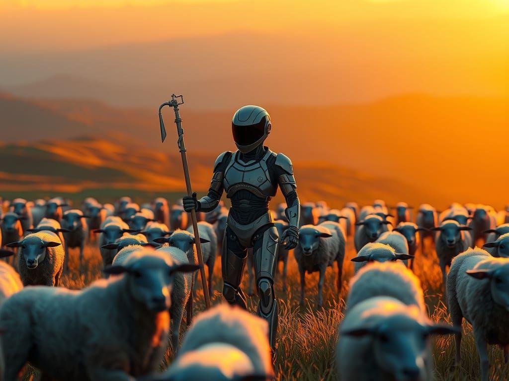 "Android Shepherd with his flock of 'Android Sheep" #4