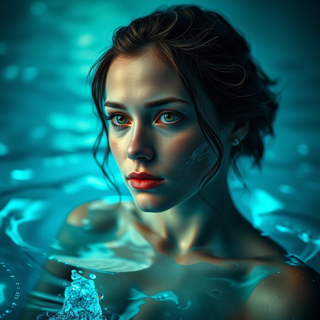 Ethereal Lady in Glowing Blue H2O - AI Art