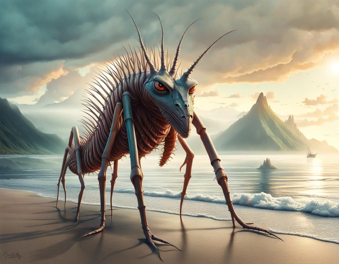 Grumpy Big Bug on a Beach - AI Generated Artwork - NightCafe Creator